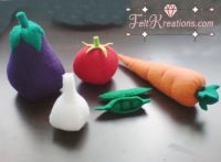 Felt vegetable patterns Set and tutorials - Eggplant Carrot Tomato, Onion